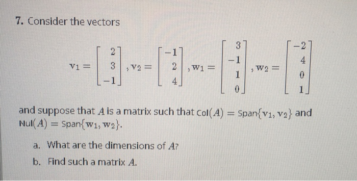 Solved 7. Consider the vectors V1 = 3 ,2 = | ,W1 = W2 = and | Chegg.com
