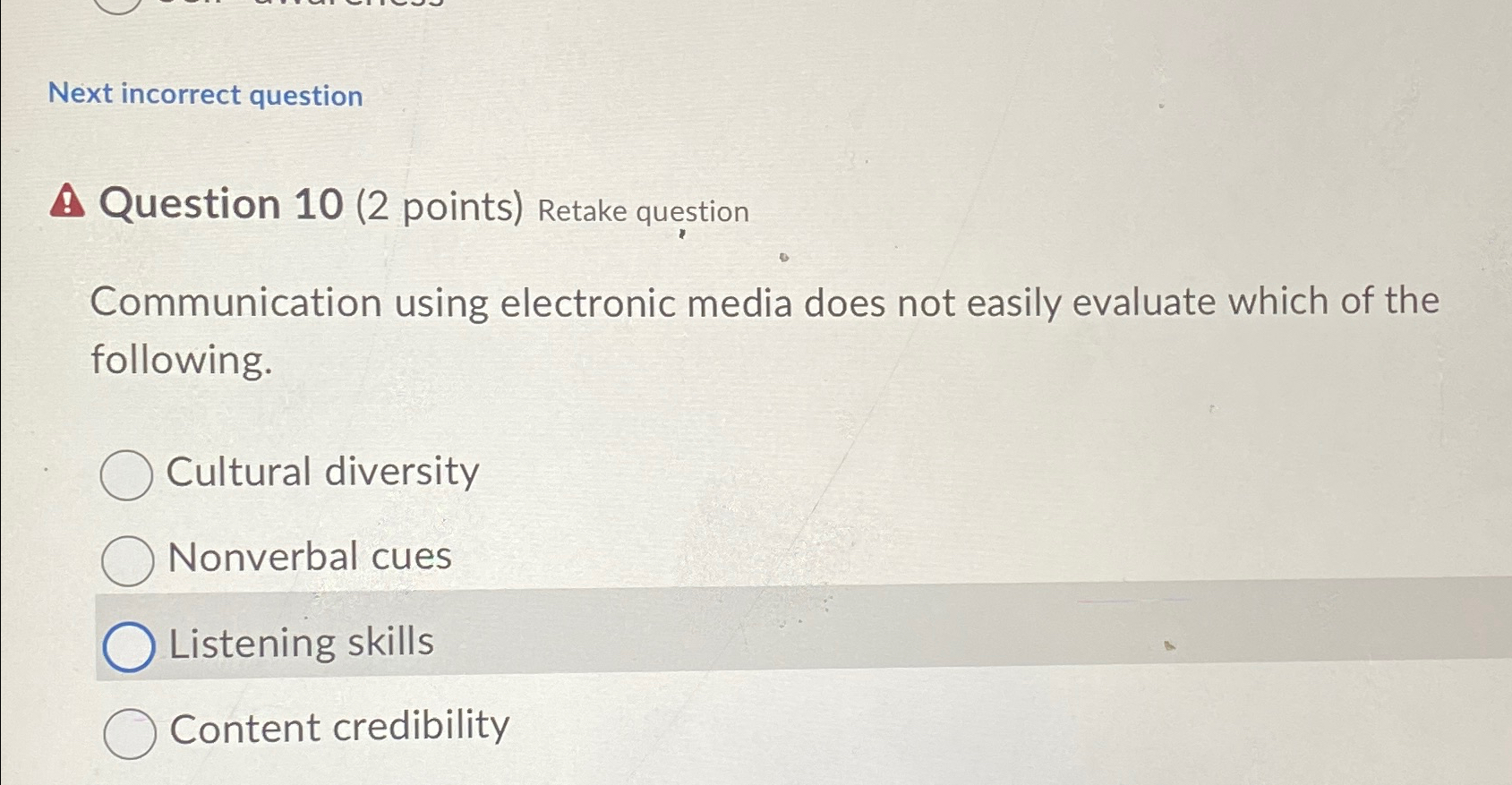 Solved Next incorrect questionQuestion 10 (2 points) | Chegg.com Solved Next incorrect questionQuestion 10 (2 points) | Chegg.com