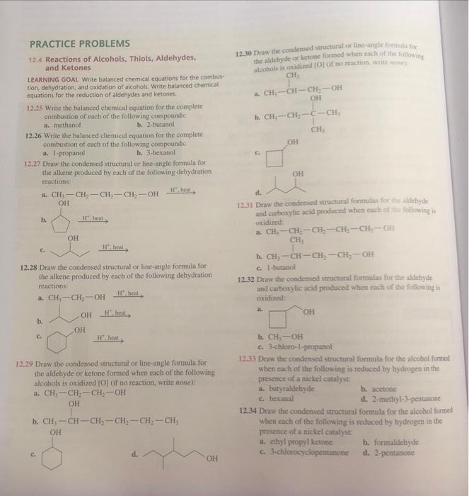 Solved PRACTICE PROBLEMS 12.4 Reactions of Alcohols, Thiols, | Chegg.com