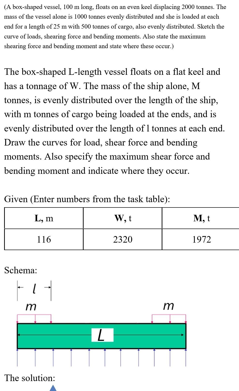Solved A box-shaped vessel, 100 m long, floats on an even | Chegg.com