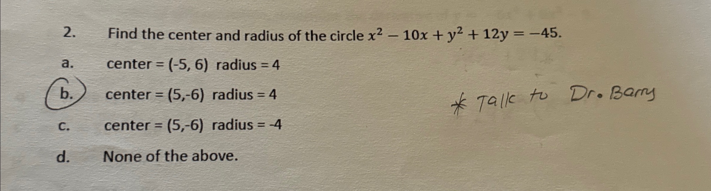 Solved Find the center and radius of the circle | Chegg.com