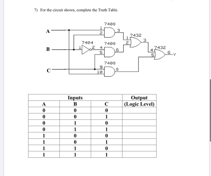 Solved 7) For the circuit shown, complete the Truth Table. | Chegg.com