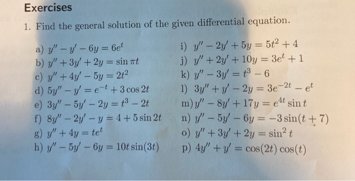 Solved Exercises 1. Find the general solution of the given | Chegg.com