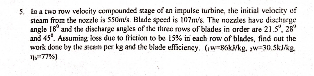 Solved In a two row velocity compounded stage of an impuise | Chegg.com