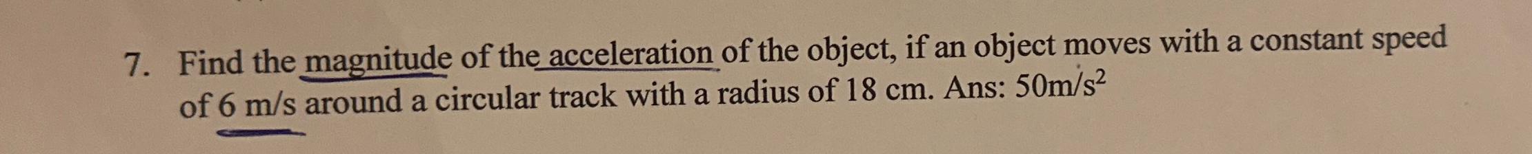Solved Find the magnitude of the acceleration of the object, | Chegg.com