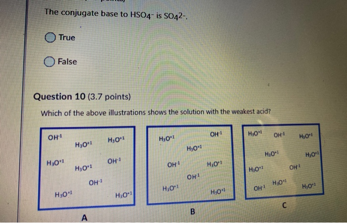 Solved The conjugate base to HSO4- is SO42-. True False | Chegg.com