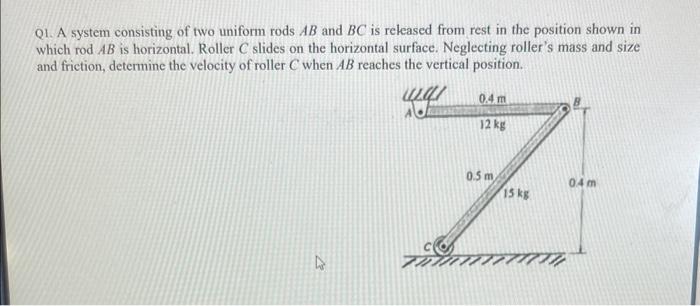 Solved Q1. A system consisting of two uniform rods AB and BC | Chegg.com