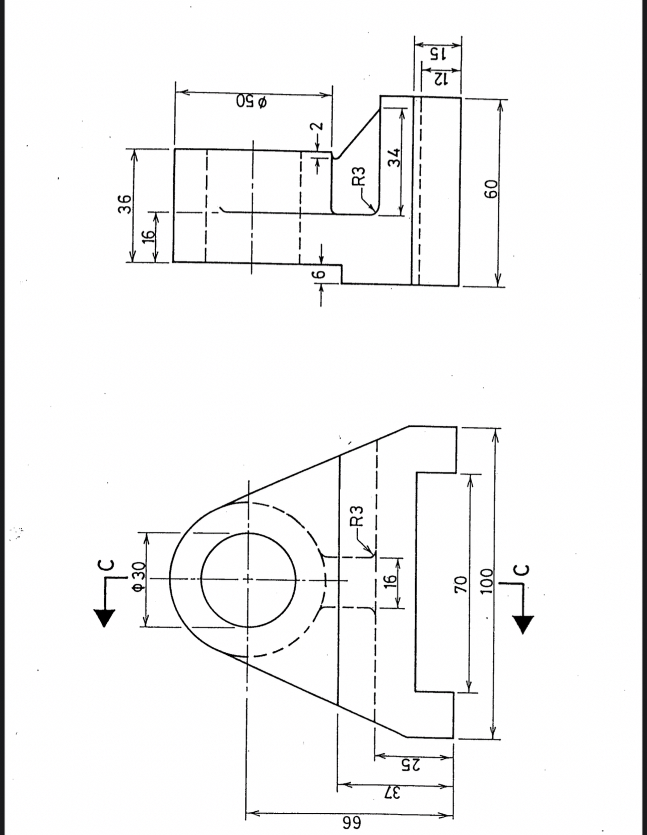 Solved Draw the missing view and the section C-C | Chegg.com
