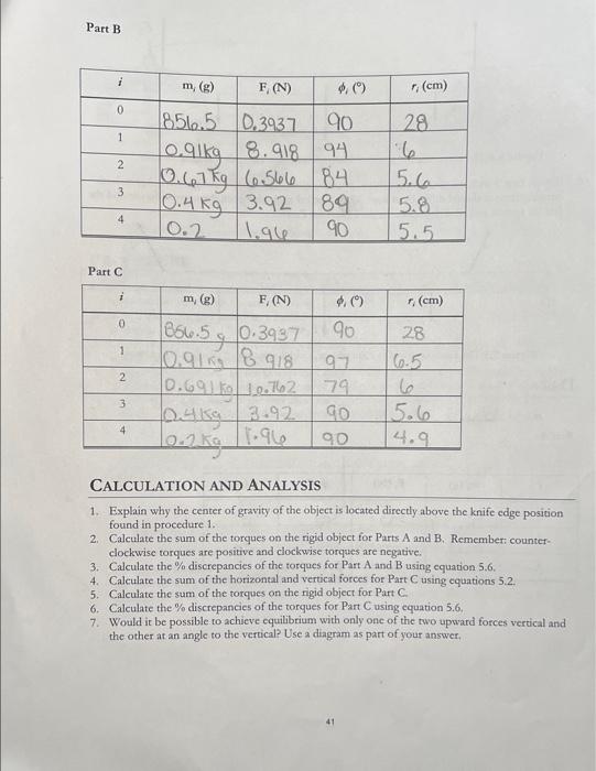 Solved m0( g)=856.5Part B Part C CALCULATION AND ANALYSIS 1. | Chegg.com