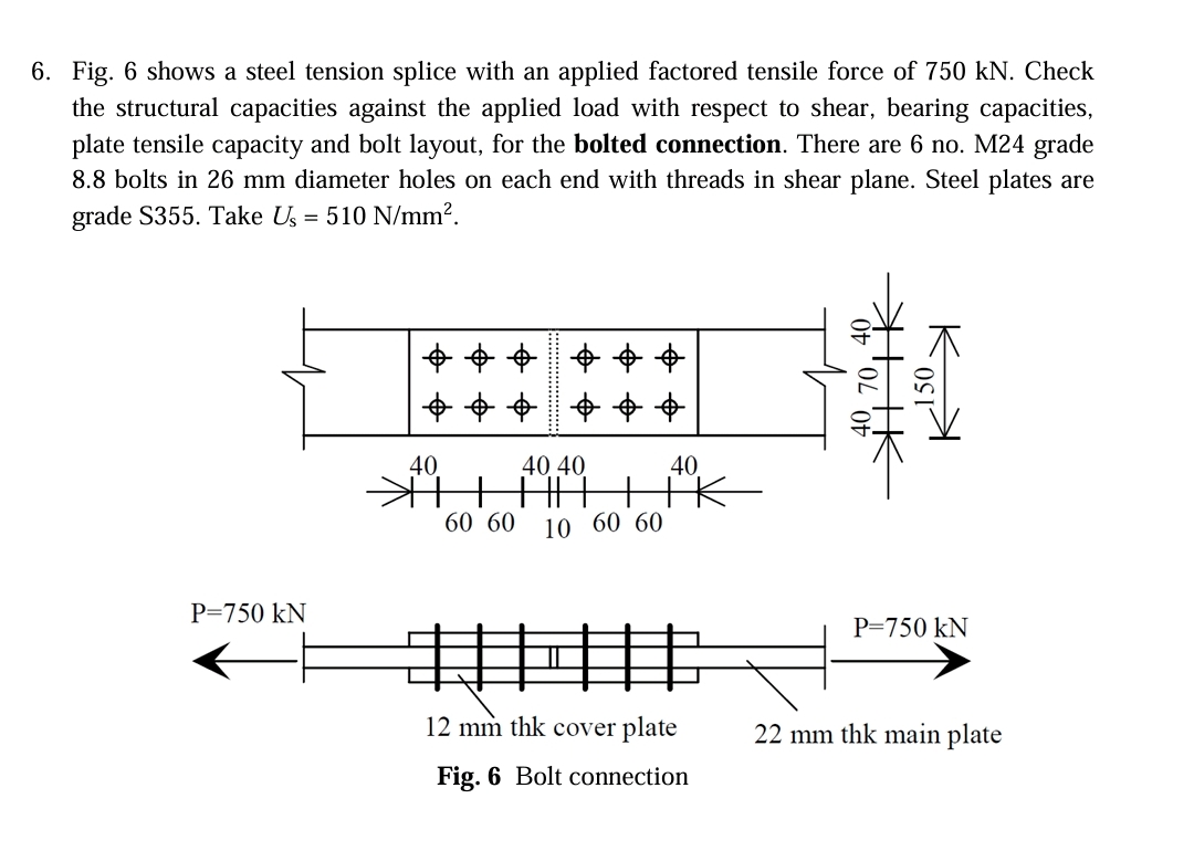 Solved Fig. 6 ﻿shows a steel tension splice with an applied | Chegg.com