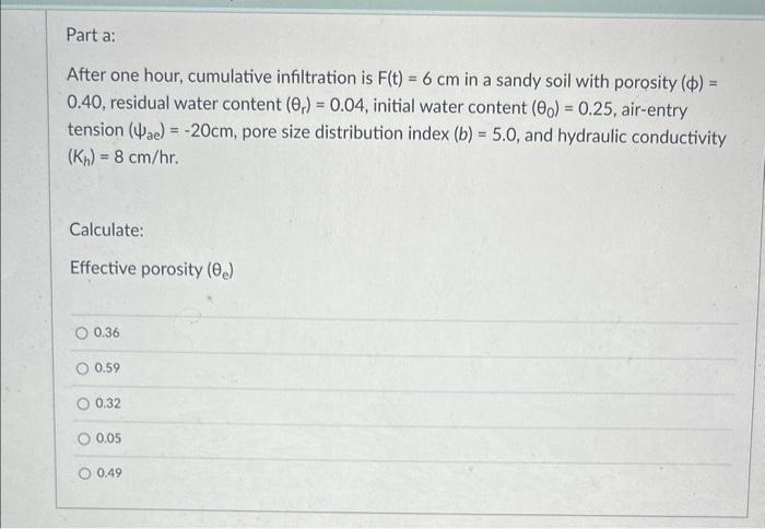Solved After one hour, cumulative infiltration is F(t)=6 cm | Chegg.com