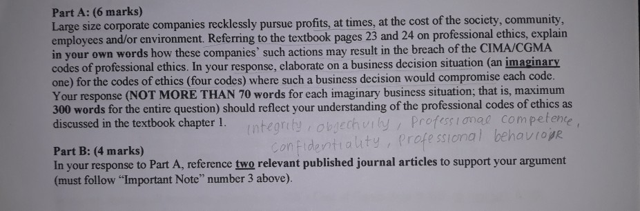 Part A: (6 marks) Large size corporate companies | Chegg.com