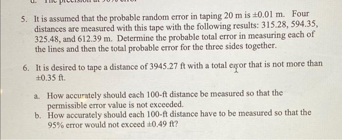 Solved 5. It is assumed that the probable random error in | Chegg.com