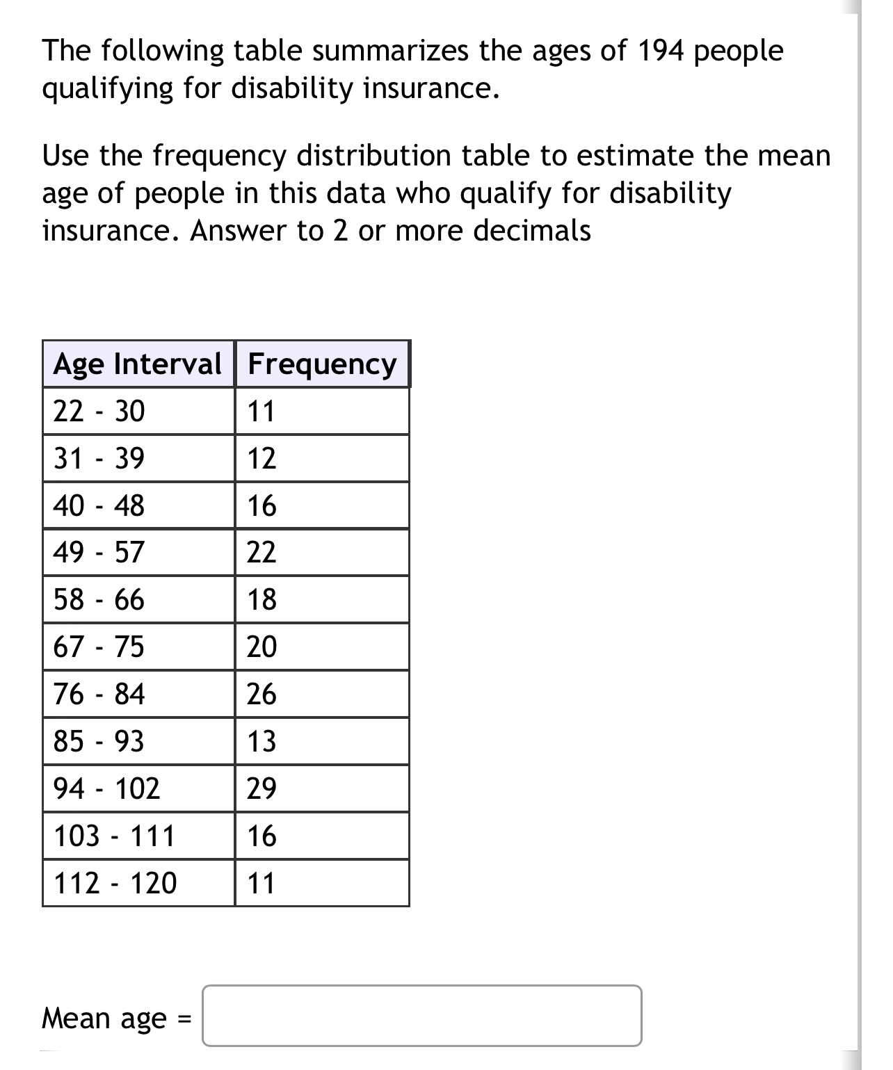 Solved The following table summarizes the ages of 174 | Chegg.com