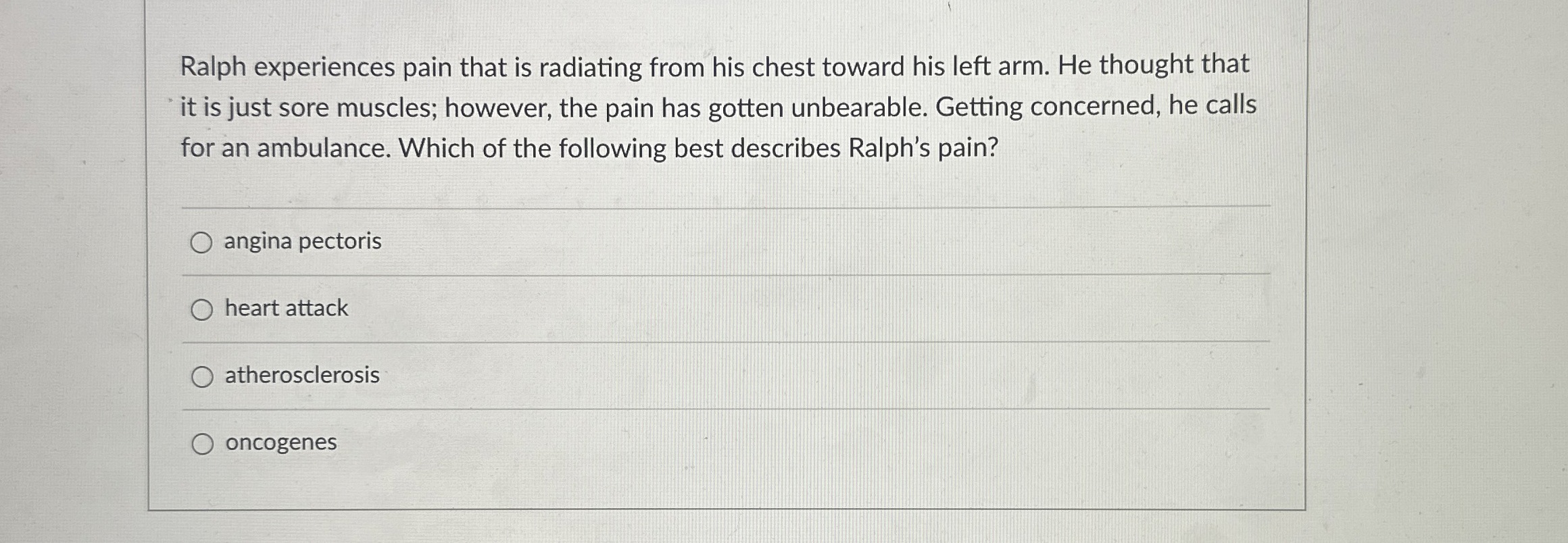 Solved Ralph experiences pain that is radiating from his | Chegg.com