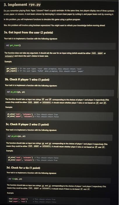 Solved 3. Implement rps.py 3a. Get input from the user ( 2 | Chegg.com