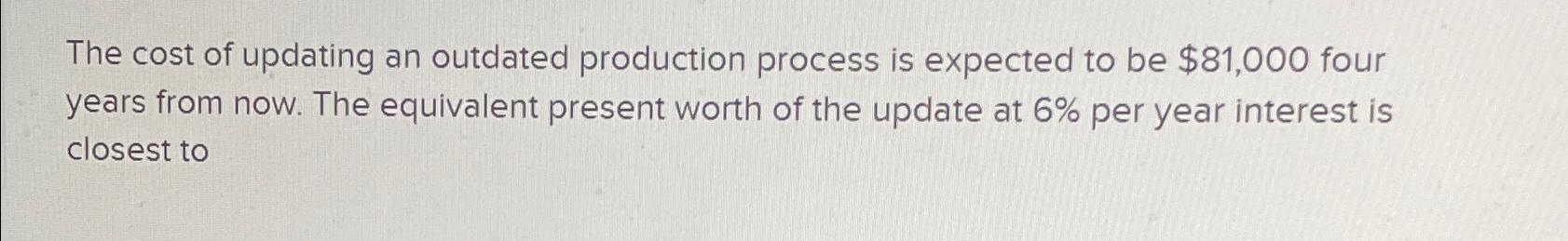Solved The cost of updating an outdated production process | Chegg.com