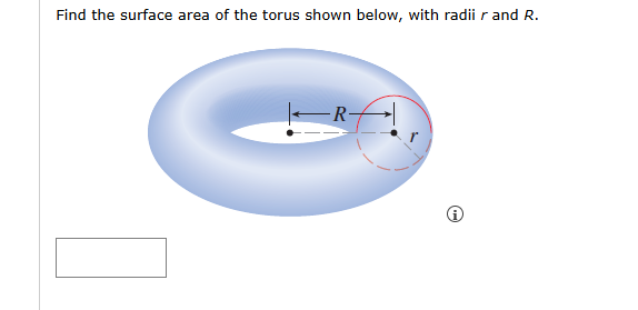 Solved Find the surface area of the torus shown below, with | Chegg.com