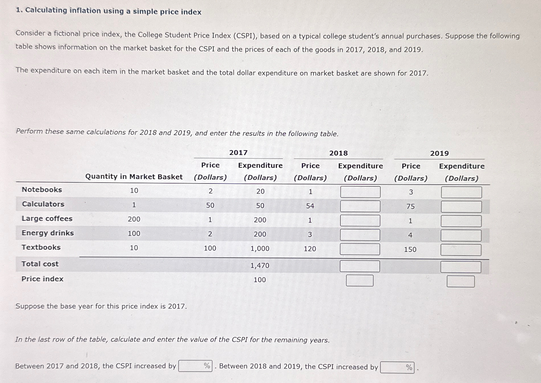 Solved Calculating inflation using a simple price | Chegg.com