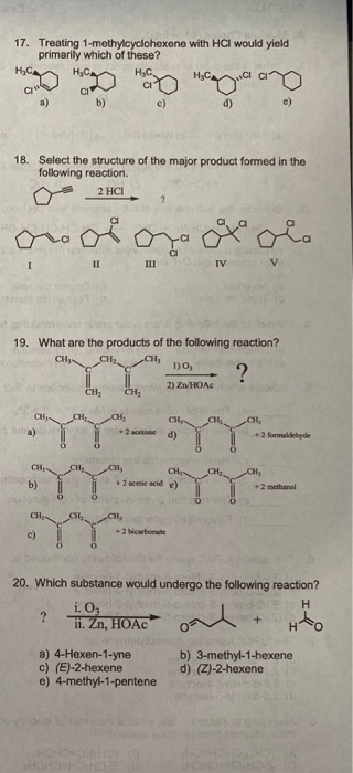 Solved 17. Treating 1-methylcyclohexene with HCl would yield | Chegg.com