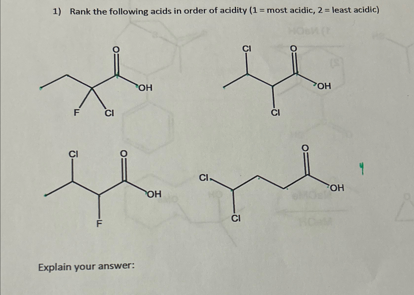 Solved Rank the following acids in order of acidity ( 1 = | Chegg.com