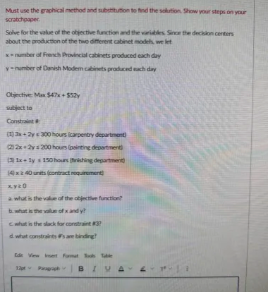 Must use the graphical method and substitution to | Chegg.com