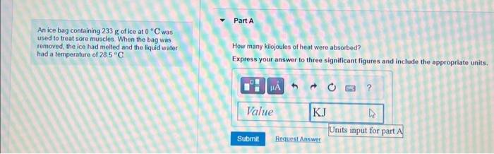 Solved An ice bag containing 233 g of ice at 0∘C was used to | Chegg.com