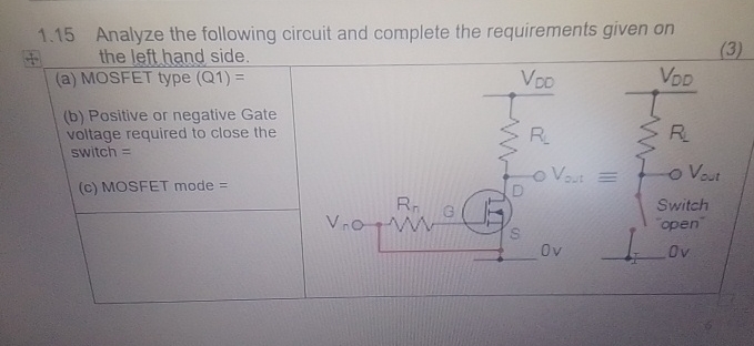 Solved 1.15 ﻿Analyze the following circuit and complete the | Chegg.com