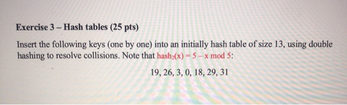 Solved Exercise 3 - Hash tables (25 pts) Insert the | Chegg.com