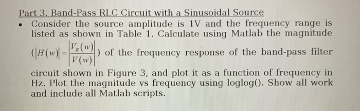 Solved Part 3. Band-Pass RLC Circuit with a Sinusoidal | Chegg.com