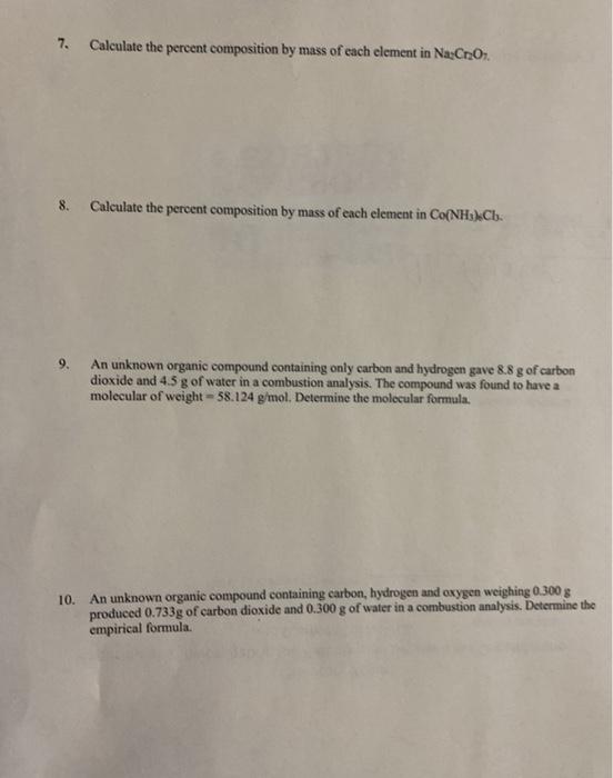 Solved 7. Calculate the percent composition by mass of each | Chegg.com