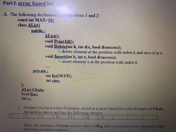Solved rt I: array based list The following declaration is | Chegg.com