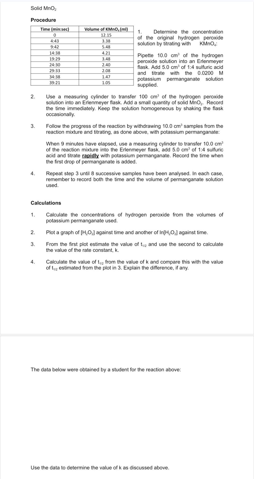 Solved Aim To measure the rate constant and the half-life of | Chegg.com