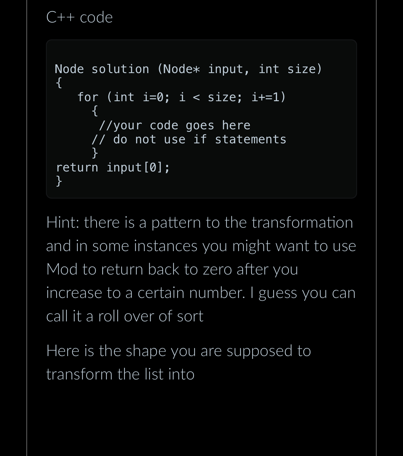 Solved C++ ﻿code```Node solution (Node* ﻿input, int size){ | Chegg.com
