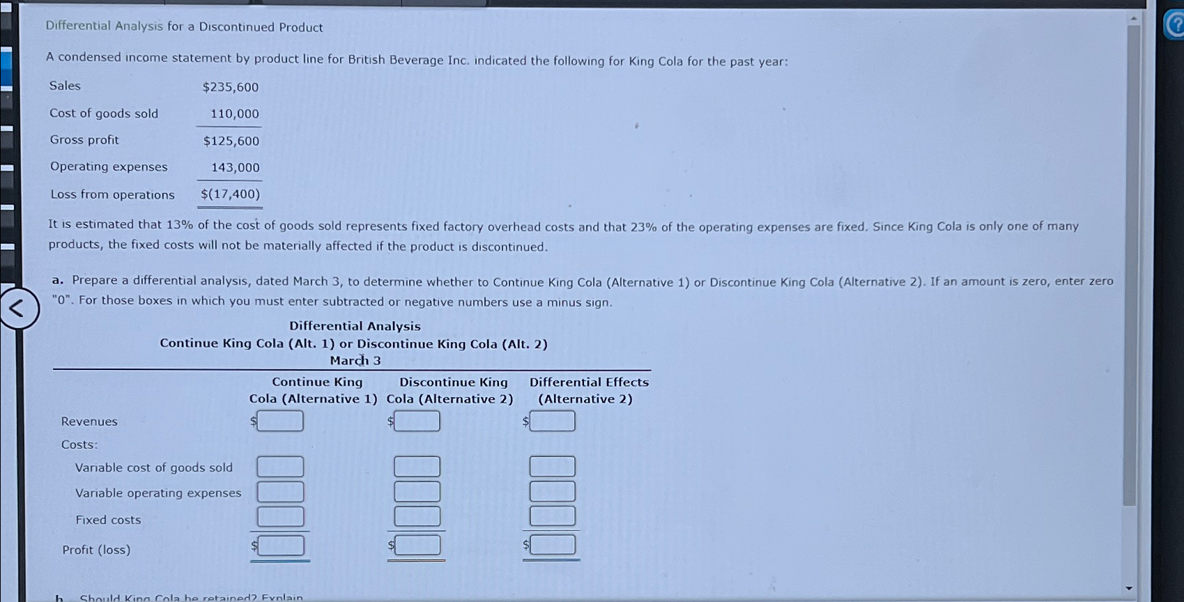 Solved Differential Analysis for a Discontinued ProductA | Chegg.com