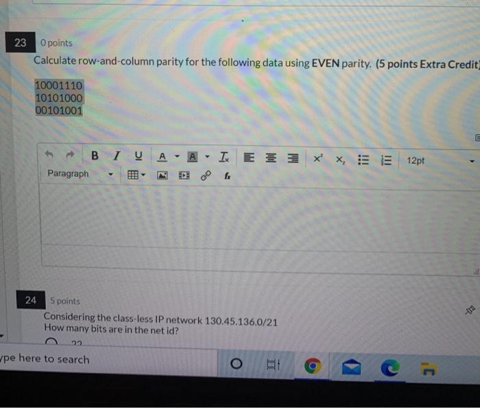 Solved 23 Opoints Calculate row-and-column parity for the | Chegg.com
