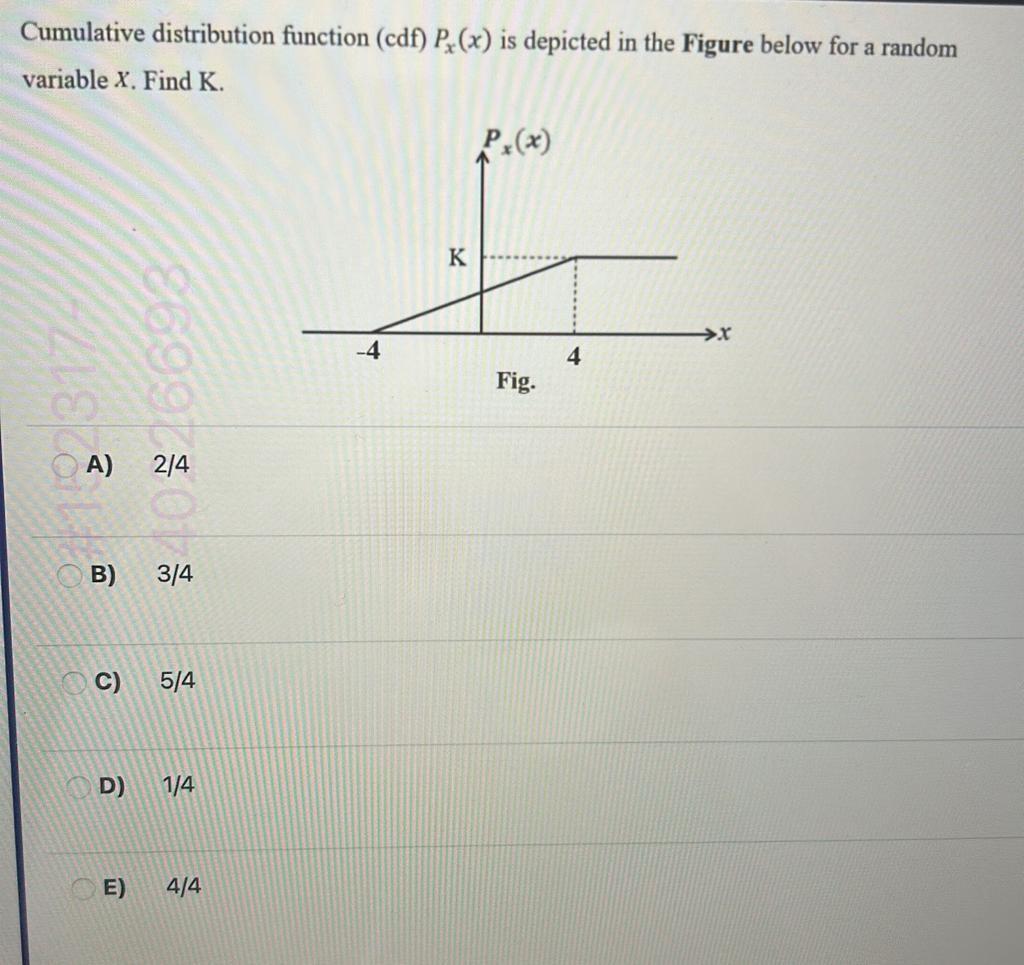 Cumulative distribution function (cdf) Px(x) is | Chegg.com
