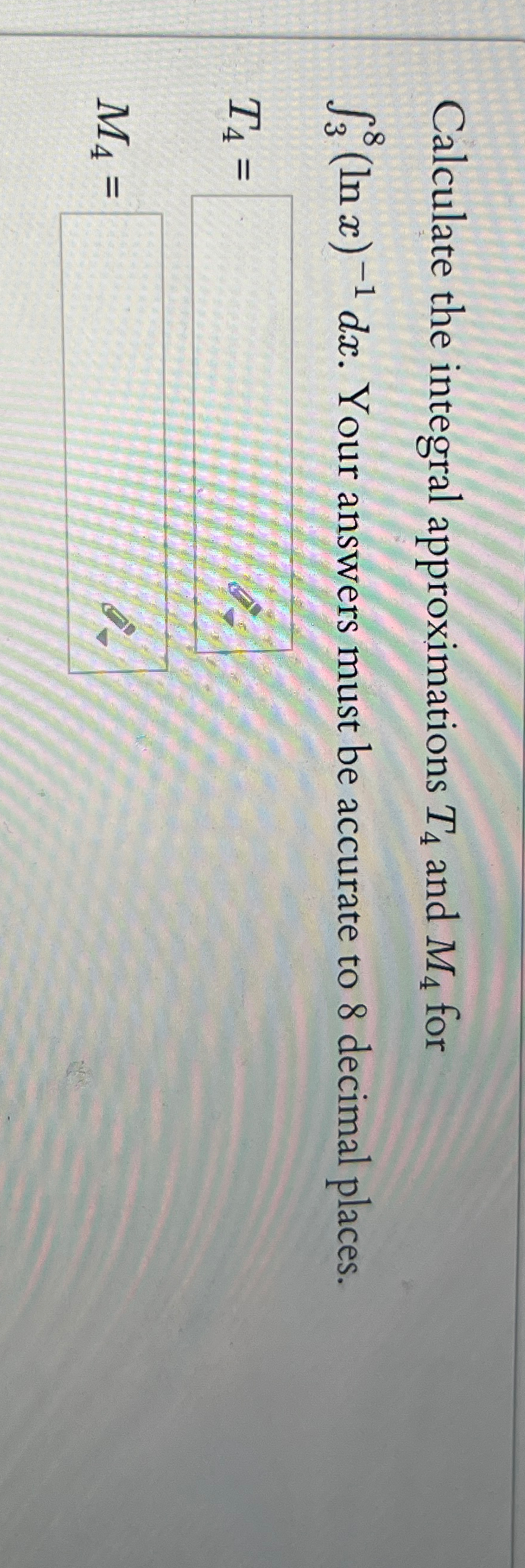Solved Calculate the integral approximations T4 ﻿and M4 ﻿for | Chegg.com