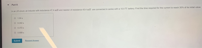 Solved - Part A In an UR circuit, an inductor with | Chegg.com