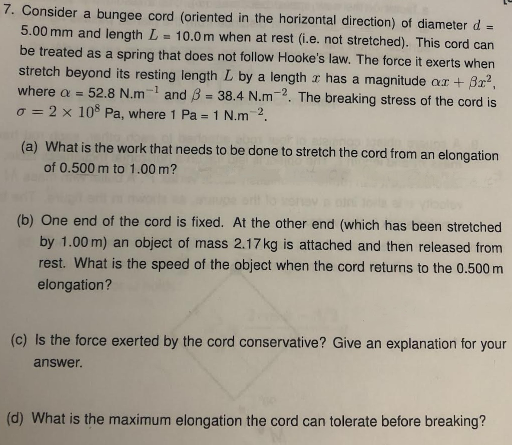 Solved Consider a bungee cord (oriented in the horizontal | Chegg.com