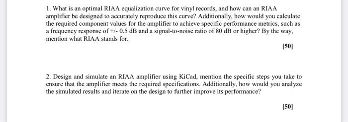 1. What is an optimal RIAA equalization curve for | Chegg.com