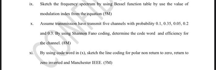 Solved X. ix. Sketch the frequency spectrum by using Bessel | Chegg.com