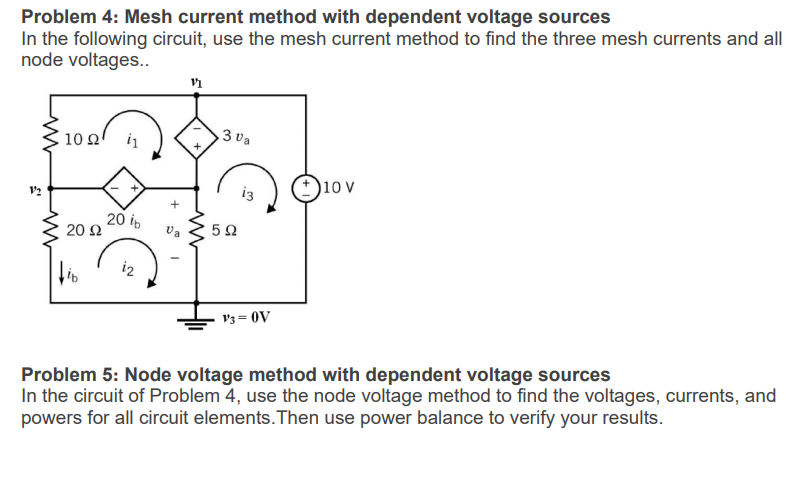 Solved Problem 4: Mesh current method with dependent voltage | Chegg.com