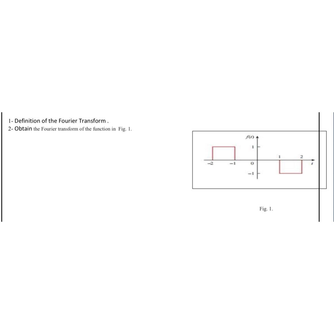 Solved 1- ﻿Definition of the Fourier Transform .2- ﻿Obtain | Chegg.com