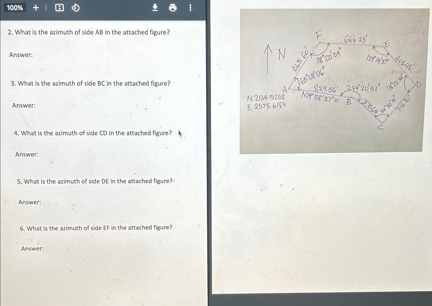 Solved 100%2. ﻿What is the azimuth of side AB ﻿in the | Chegg.com