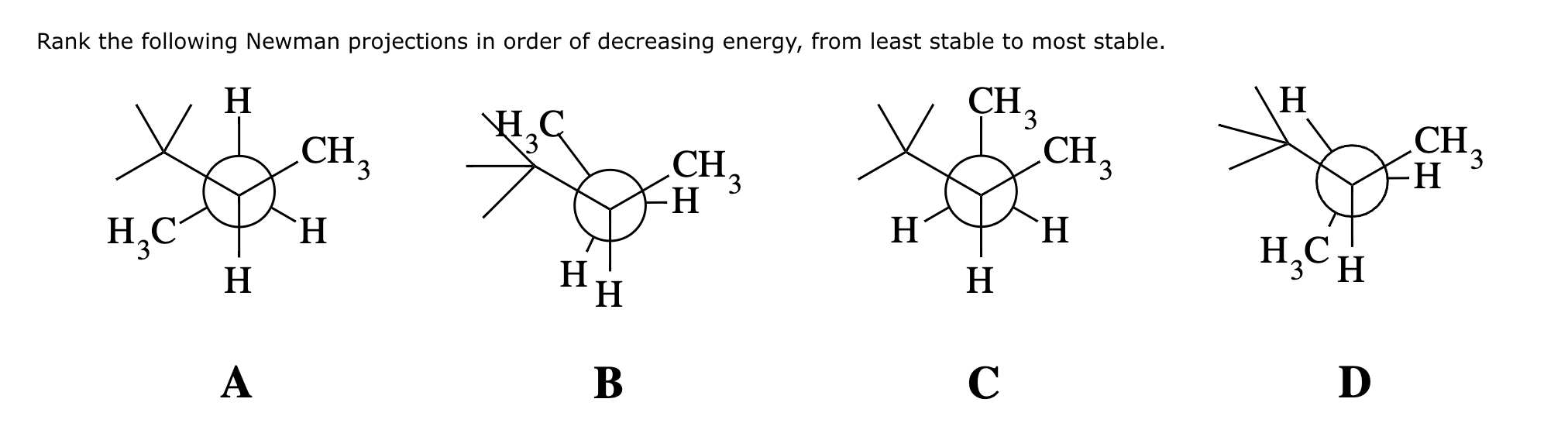Solved Rank the following Newman projections in order of | Chegg.com