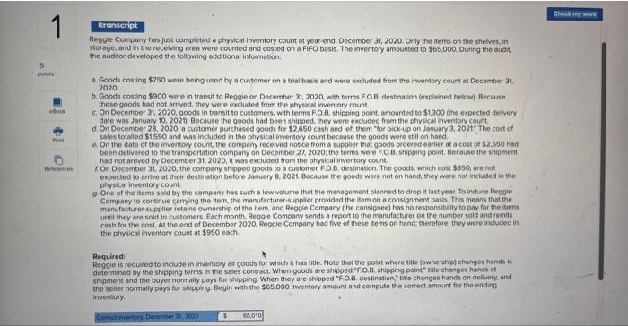 Solved Reggle Company has just completed a plrysical | Chegg.com