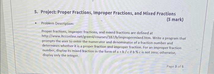 Solved 5. Project: Proper Fractions, Improper Fractions, and | Chegg.com