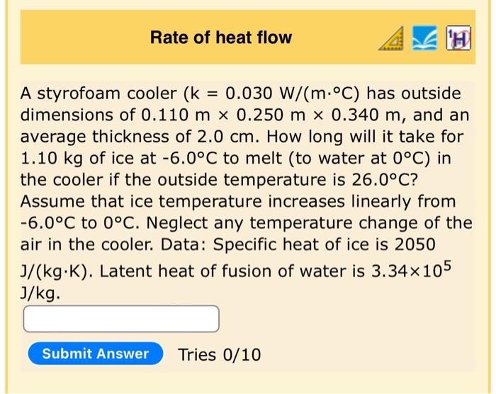 Solved A styrofoam cooler (k=0.030 W/(m⋅∘C) has outside | Chegg.com