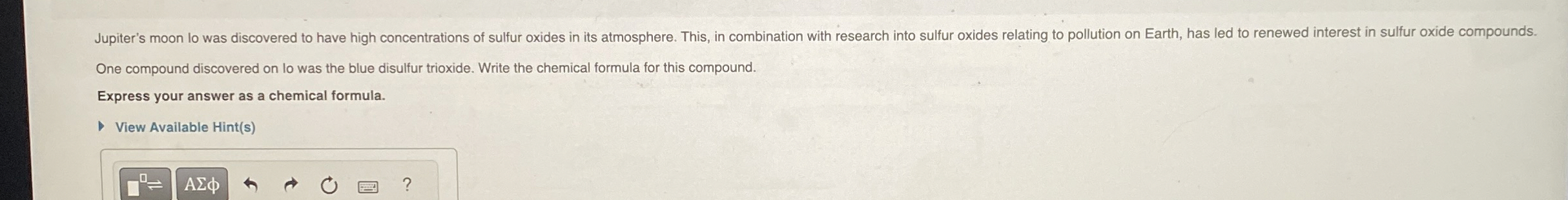 Solved One compound discovered on lo was the blue disulfur | Chegg.com